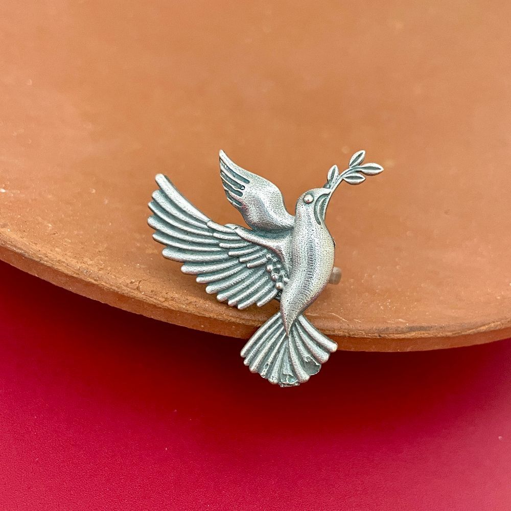 Masakali Oxidised Silver Adjustable Pigeon Ring – Masakali.com