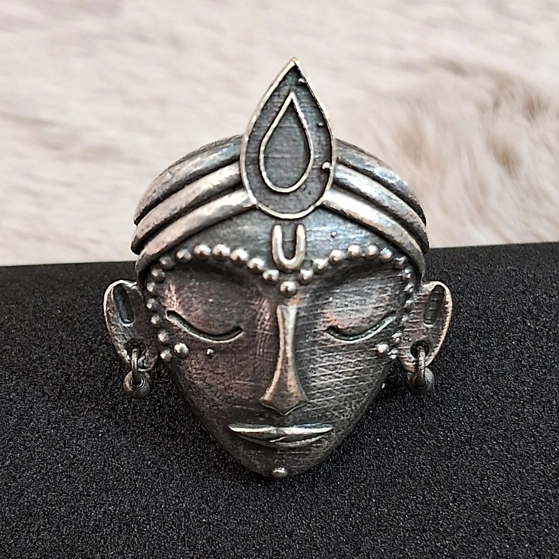 Silver Oxidised Shree Krishna Face Design Finger Ring – Masakali.com